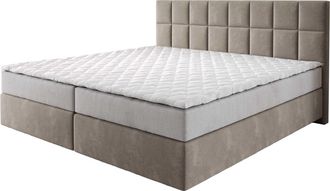 DELIFE Boxspringbett Dream-Fine Mikrofaser Beige 200x200 cm mit Taschenfederkernmatratze und Topper Visco