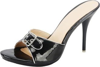 Miyoopark Mules sexy pour femme avec talon aiguille Mule d&eacute;t&eacute;, T13 Noir Argent, 38 EU