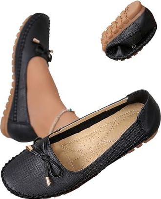 Generic Mocassins plats d&eacute;contract&eacute;s &agrave; enfiler pour femmes, mocassins plats textur&eacute;s, chaussures de marche d&eacute;contract&eacute;es avec noeud pour le travail, Noir, 35.