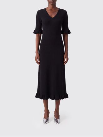 Jil Sander Strick-Midikleid aus Baumwollmischung mit V-Ausschnitt und R&uuml;schen