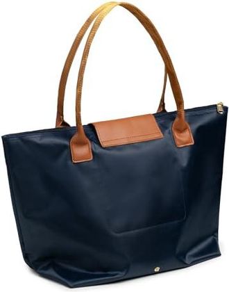 Generic Sac fourre-tout à bandoulière pour femme, sac à main en nylon avec poignée sur le dessus, sac à main hobo pliable pour le week-end, bleu, Large