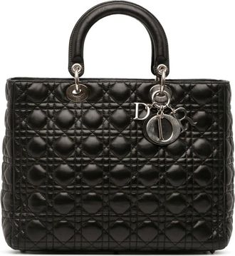 Dior 2012 große Cannage Lady Dior Satchel-Tasche aus Lammleder - Schwarz