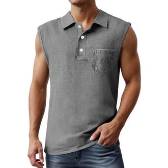 Generic T-shirt pour homme D&eacute;bardeur pour homme Grandes et grandes chemises sans manches Muscle Fitness Entra&icirc;nement Course Plage &Eacute;t&eacute; Boutonn&eacute; T-shirt Gilet, 
