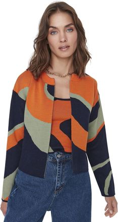 Trendyol Orange Patterned 2-Piece Blouse-Cardigan Strickwaren Cardigan Twoaw23Hi00223