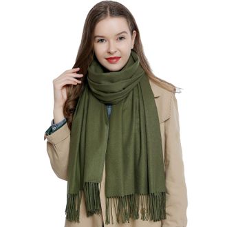 DonDon Schal Damen Winter Wollschal Winterschal warm weich 185 x 65 cm dunkelgrün