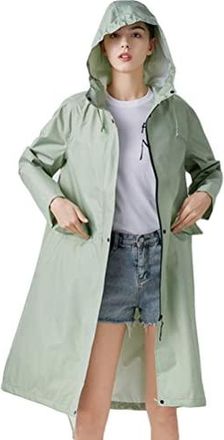 Minetom Veste de Pluie Longue Femme Léger Coupe-Vent Manteau Imperméable à Capuche Unisexe Zippée Blouson pour Randonnée Camping A Vert L