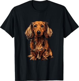 Whyitsme Design Rote Langhaar-Dackel-Illustration T-Shirt