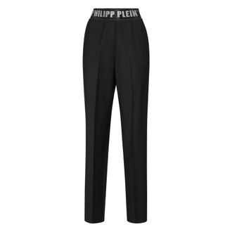 Philipp Plein Femme, Pantalons, Noir, Taille: 40 FR Pantalon Classique en Laine Bande &Eacute;lastique Cristal