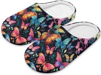 Coloranimal Pantoufles de spa pour femme - Pantoufles dint&eacute;rieur en vrac antid&eacute;rapantes &agrave; bout ferm&eacute;, Papillon arc-en-ciel sauvage, 38.5/39.5 EU