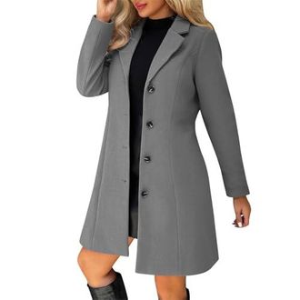 Generic Caban pour femme en mélange de laine mélangée, col montant épais, trench à simple boutonnage, tendance, tendance, 2025, vestes décontractées dautomne 