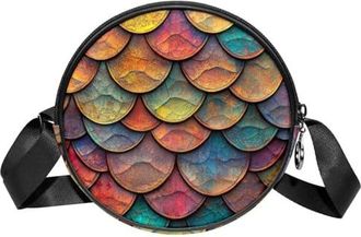 Generic Sac &agrave; bandouli&egrave;re circulaire pour femme, motif &eacute;cailles color&eacute;es, petit sac &agrave; dos &agrave; bandouli&egrave;re avec fermeture &eacute;clair, bretelles r&eacute;glables, sac &agrave; main
