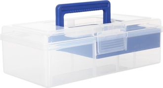 Soimiss Transparente Aufbewahrungsbox aus Kunststoff mit F&auml;chern und Griff Kleine Organizer Kasten f&uuml;r N&auml;h und K&uuml;nstlerbedarf Tragbarer Bastel und N&auml;hzubeh&ouml;r 