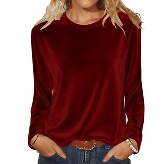 Minetom Haut &Agrave; Manches Longues en Velours pour Femmes Col Rond Tops T-Shirt Chemisier &Eacute;l&eacute;gant Pullover Blouse D&eacute;contract&eacute; A Rouge L