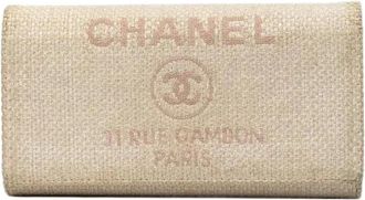 Chanel Portefeuille long Deauville en tweed doccasion - Femme - Pre-owned - Beige - Taille: ONE Size