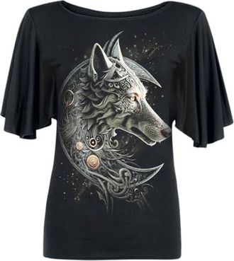 Spiral Loup Celtique Femme T-Shirt Manches Courtes Noir L 95% Viscose, 5% Élasthanne Slim Fit