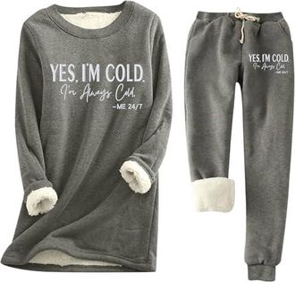 Generic Ensemble chaud et confortable pour femme - Automne et hiver - Imprim&eacute; et &eacute;pais - Coupe ajust&eacute;e - 2026, gris fonc&eacute;, XXL