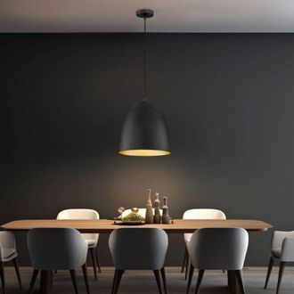 ETC Shop Hängeleuchte Pendellampe Wohnzimmerleuchte Esszimmerlampe Deckenleuchte, Metall schwarz goldfarben, 1x E27, h 140 cm