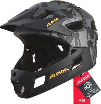 Alpina RUPI - Fullface-Helm für Kinder, optimaler Schutz und Sicherheit, individuell anpassbar, Black-camo orange matt, 50-55 cm
