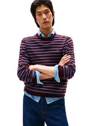 Tommy Hilfiger Herren Baumwolle, Einfarbig, Rundhalsausschnitt, Leichter, Erhältlich in Big & Tall Pullover, Deep Burgundy/Petrol Blue Heather, Mittel