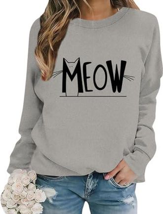 Generic Sweat-shirts &agrave; enfiler pour femme | Meow en forme de chat - Sweat-shirt &agrave; manches longues pour lautomne - Hauts de vacances tendance - pour les rencon