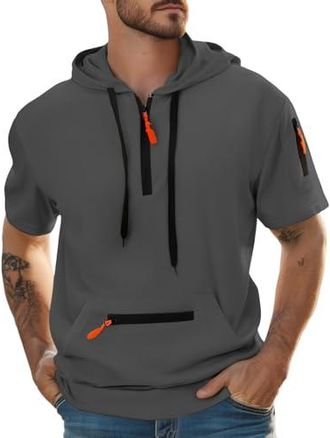 Generic Sweat &agrave; capuche l&eacute;ger pour homme avec fermeture &eacute;clair quart de longueur, pull surdimensionn&eacute; avec v&ecirc;tements pour entra&icirc;nement int&eacute;rieur et ext&eacute;rieur,
