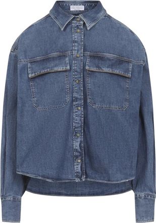 Brunello Cucinelli Femme, Blouses et Chemises, Bleu, Taille: 40 FR Chemise en coton