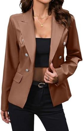 Generic Veste en similicuir &agrave; manches longues pour femme, coupe ajust&eacute;e, veste &agrave; revers en cuir synth&eacute;tique avec poches, marron, XL