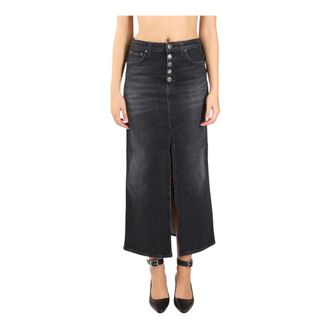 Dondup Denim Stretch Langer Rock mit Schmuckknopfleiste - - Skirts - Damen - Schwarzk - W30