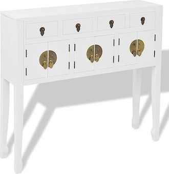 vidaXL Buffet en Style Chinois en Bois Massif Blanc Console Meuble de Rangement