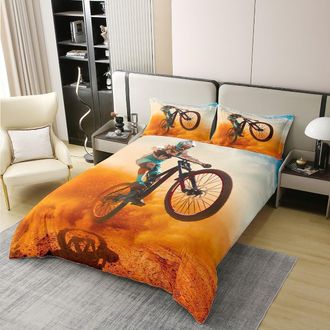 Generic Mountainbike Bettw&auml;sche 140x200 BMX Bettw&auml;sche Set, 3D Bettbezug Set Weich Microfaser Bettbez&uuml;ge 3 Teilig Sport Wendebettw&auml;sche f&uuml;r Kinder Erwachsene 