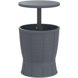 OUTSUNNY Seau &agrave; glace table basse 2 en 1 - plateau t&eacute;lescopique - dia. 49 x 58-84H cm - PP effet r&eacute;sine gris