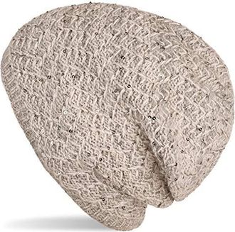 styleBREAKER Bonnet Mou Chaud &agrave; Maille pour Femmes avec Paillettes et Doublure en Polaire, Bonnet Mou Long Slouch dhiver, fabriqu&eacute; en Pologne 04024168, Couleur:Mar