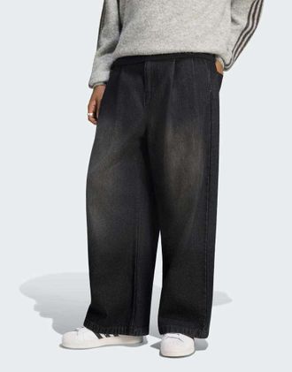 adidas Originals jean taille mi-haute &agrave; jambe large en denim noir