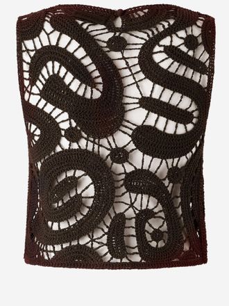 Pinko Womens Geometric Crochet Top Brown Viscose Tops
