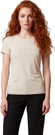 Guess Femme, Tops, Beige, Taille: 36 FR Rhinestone Embellished Printed T-Shirt