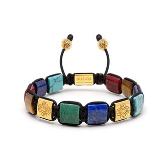 Nialaya Homme, Accessoires, Jaune, Taille: XL The Dorje Flatbead Collection - Blue Lapis, Green Jade, Brown Tiger Eye, Carnelian and Turquoise