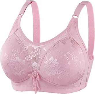 Generic 2026 Soutiens-gorge sexy grande taille sans anneau en acier mince jacquard Push Up sous-v&ecirc;tements pour femmes, rose vif, 110C