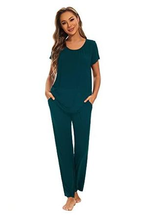 Smallshow Pijama Lactancia Manga Corta Camison Lactancia Hospital,Teal,XXL