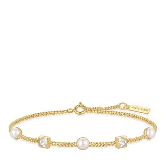 Ania Haie Armband - 925er Sterlingsilber Cube and Pearl - Gr. ONESIZE - in Gold - f&uuml;r Damen