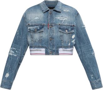 Dsquared2 Femme, Vestes, Bleu, Taille: 38 FR Veste en jean &agrave; effet vieilli