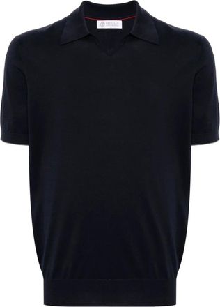 Brunello Cucinelli Homme, Tops, Bleu, Taille: L Polo en coton &agrave; manches courtes