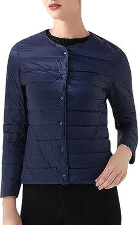 Generic Vestes pour femmes 2026 couleur unie &eacute;l&eacute;gante col rond mince blanc sans col court coupe ajust&eacute;e doublure manches longues chaude, bleu marine, XL