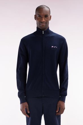 Eden Park Cardigan Zipp&eacute; En Coton Marine &Agrave; Broderie Noeud Papillon Cercl&eacute;e Coupe Droit