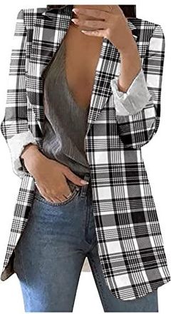 Generic Vestes pour femmes 2026 Cardigan imprim&eacute; costume formel manches longues revers veste daffaires manteau chemisier, blanc, XL