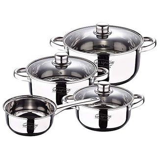 San Ignacio Batterie 7 St&uuml;ck Edelstahl: Topf &Oslash; 16 x 7,5 T&ouml;pfe mit Deckel &Oslash; 18 x 8,5 cm, &Oslash; 20 x 9,5 cm, Durchmesser 24 x 11,5 cm, Induktion, Cassel-Kollektion, 7 S