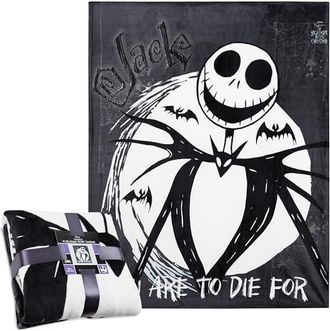 Disney The Nightmare Before Christmas Plaid Polaire 150 x 130cm, Couverture Chaude et Douce pour Canapé Lit, Couverture Legere, Cadeau de Noël (Noir/Blanc)