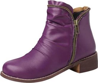 Generic Bottines rétro à talon bas pour femme - Soutien de la voûte plantaire - Mode sans talon - Chaussures de marche antidérapantes - Confortables - Avec fe