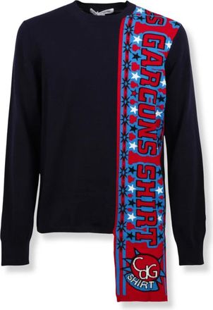 Comme Des Gar&ccedil;ons Homme, Pulls, Bleu, Taille: L Soccer Scarf Knitted Sweater
