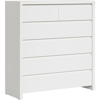 PEGANE Commode chiffonier &agrave; 6 tiroirs, coloris Blanc/Blanc Mat - Longueur 104,5 x Profondeur 40,5 x Hauteur 112 cm