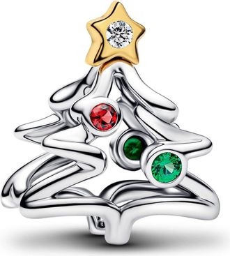 Pandora Moments Weihnachtsbaum Charm aus Sterling-Silber mit 14K vergoldeter Metalllegierung und Zirkonia, Kompatibel Moments, 764248C01
